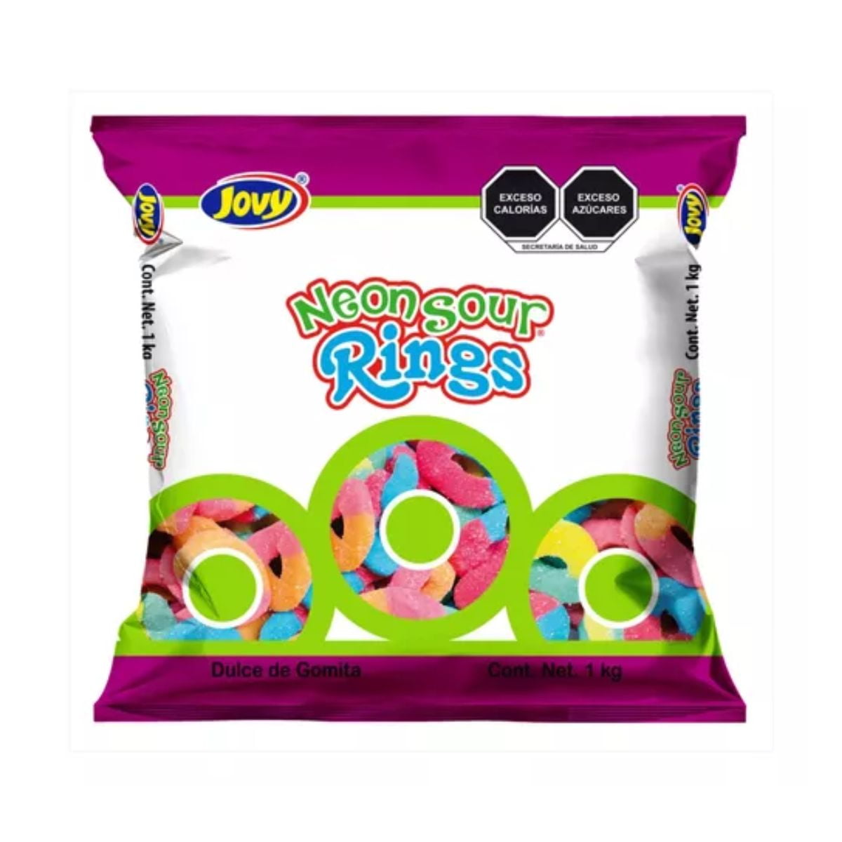 Gomitas Neon Acidas Sour Rings Jovy Aros Sabores Surtidos 1kg Dulce ...