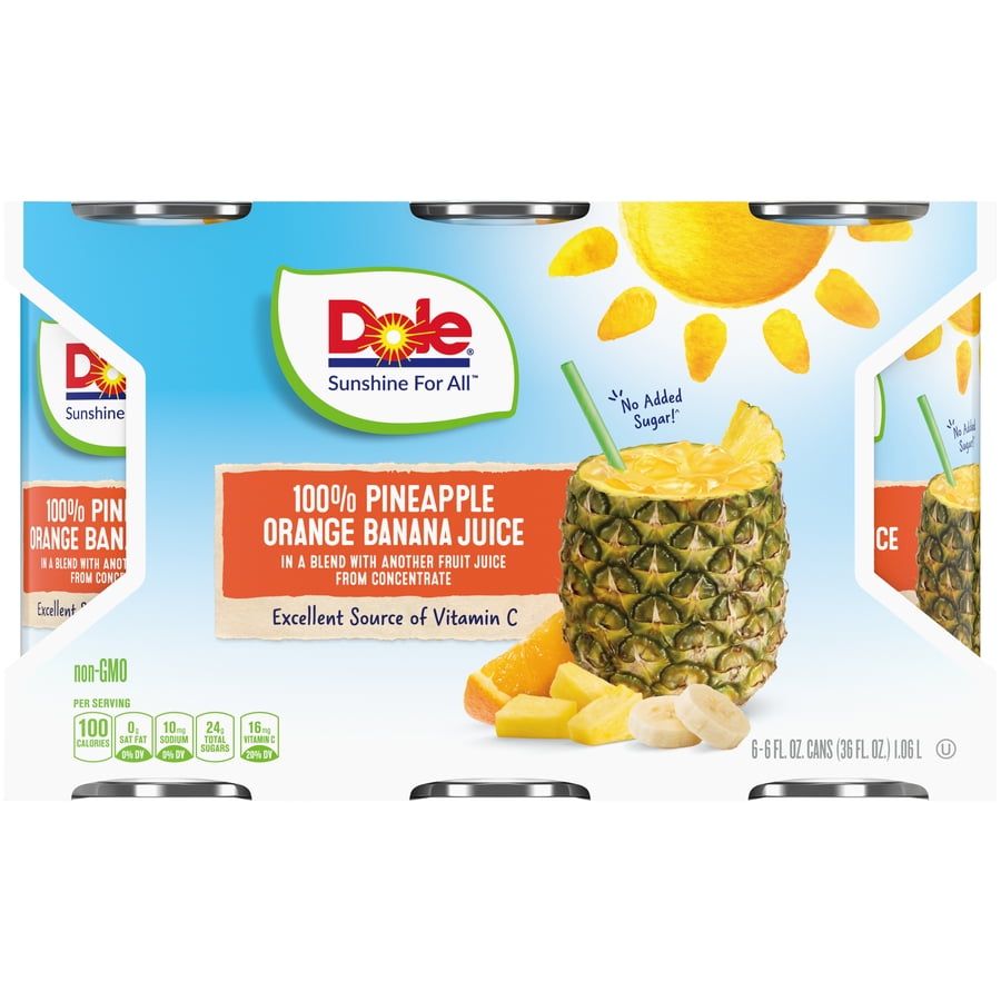 (6 Pack) Dole 100% Pineapple Orange Banana Juice, 6 oz - Walmart.com