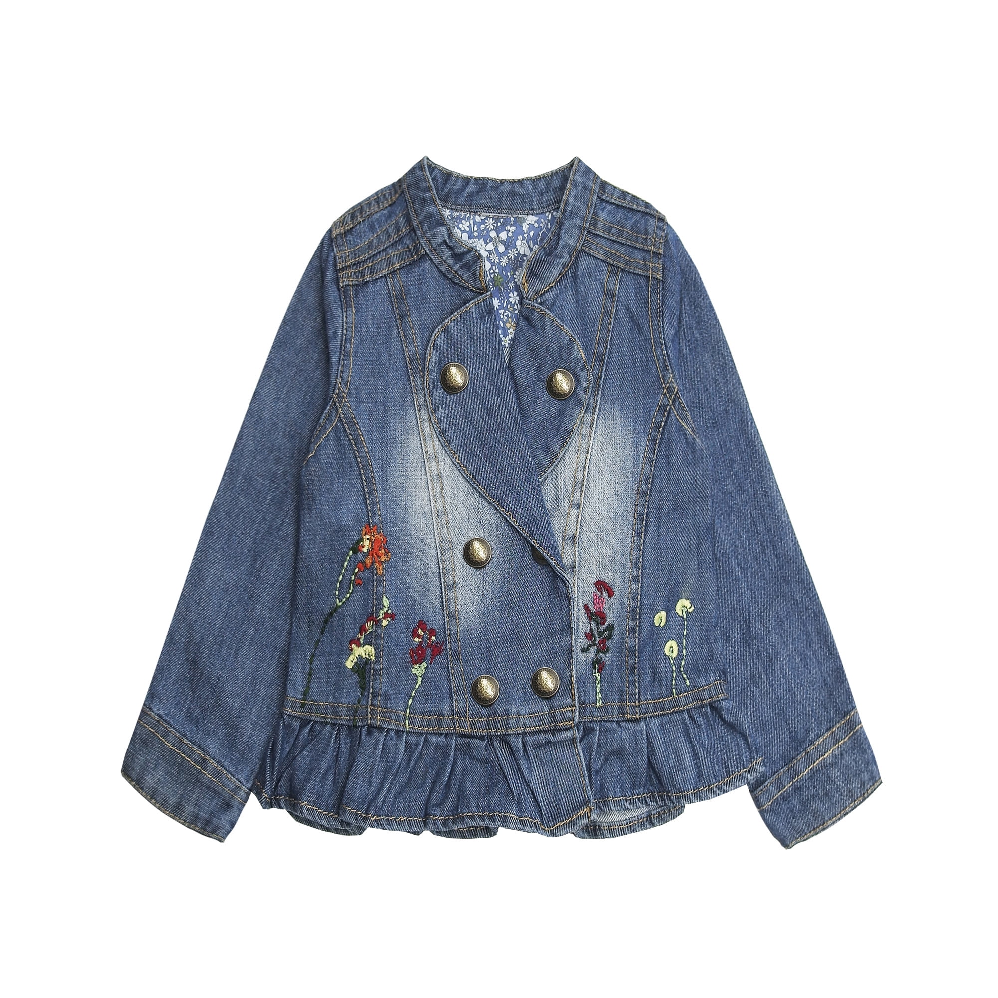 KIDSCOOL SPACE Little Girl Flower Embroidery Ruffled Hem Double ...