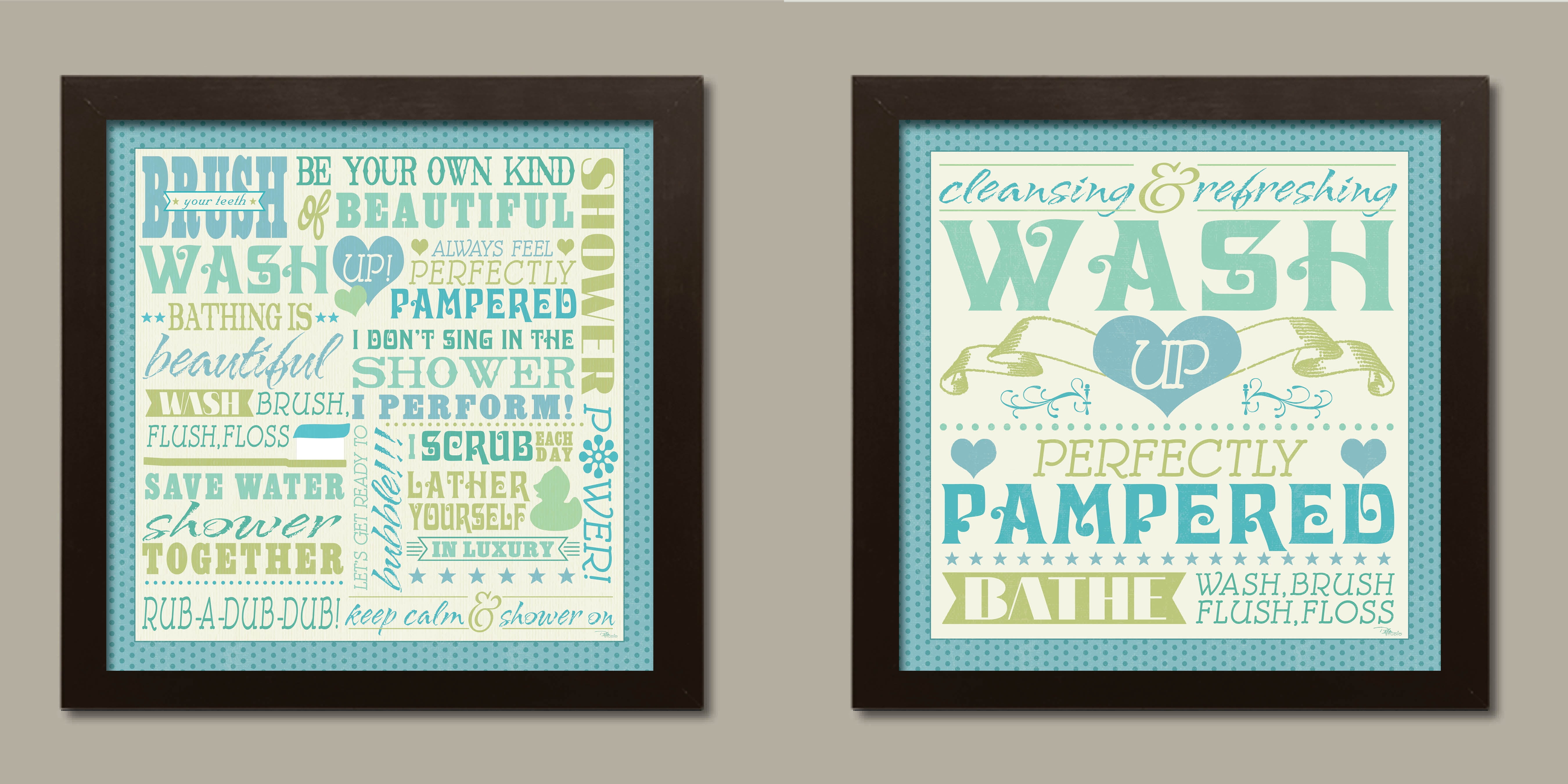 Gango Home Decor Lovely Teal Bathroom Rules Typography Set; Two 12x12in ...