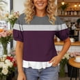 Color Block Tops for Women Round Neck Layered Hem T-Shirt Puff Short ...