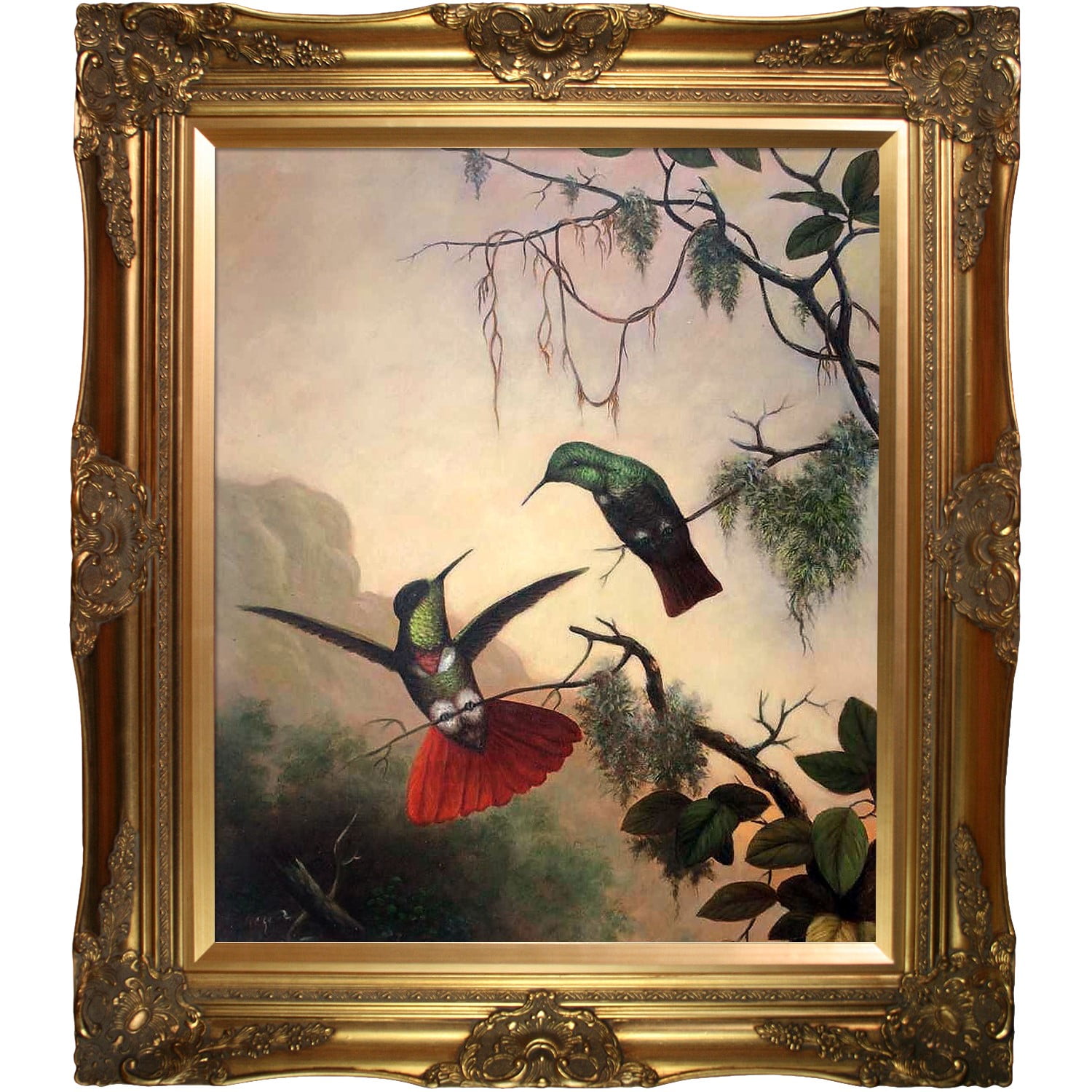 Two Hooded Visorbearer Hummingbirds with Victorian Gold Frame 20"X24 ...