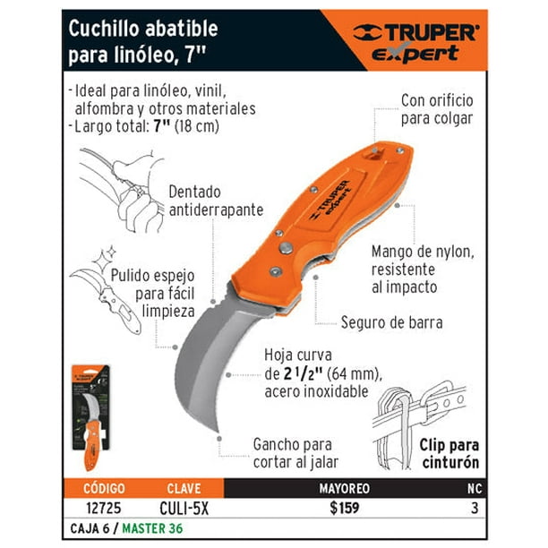 Cuchillo abatible para linóleo, 7', Truper Expert Expert Cuchillo ...
