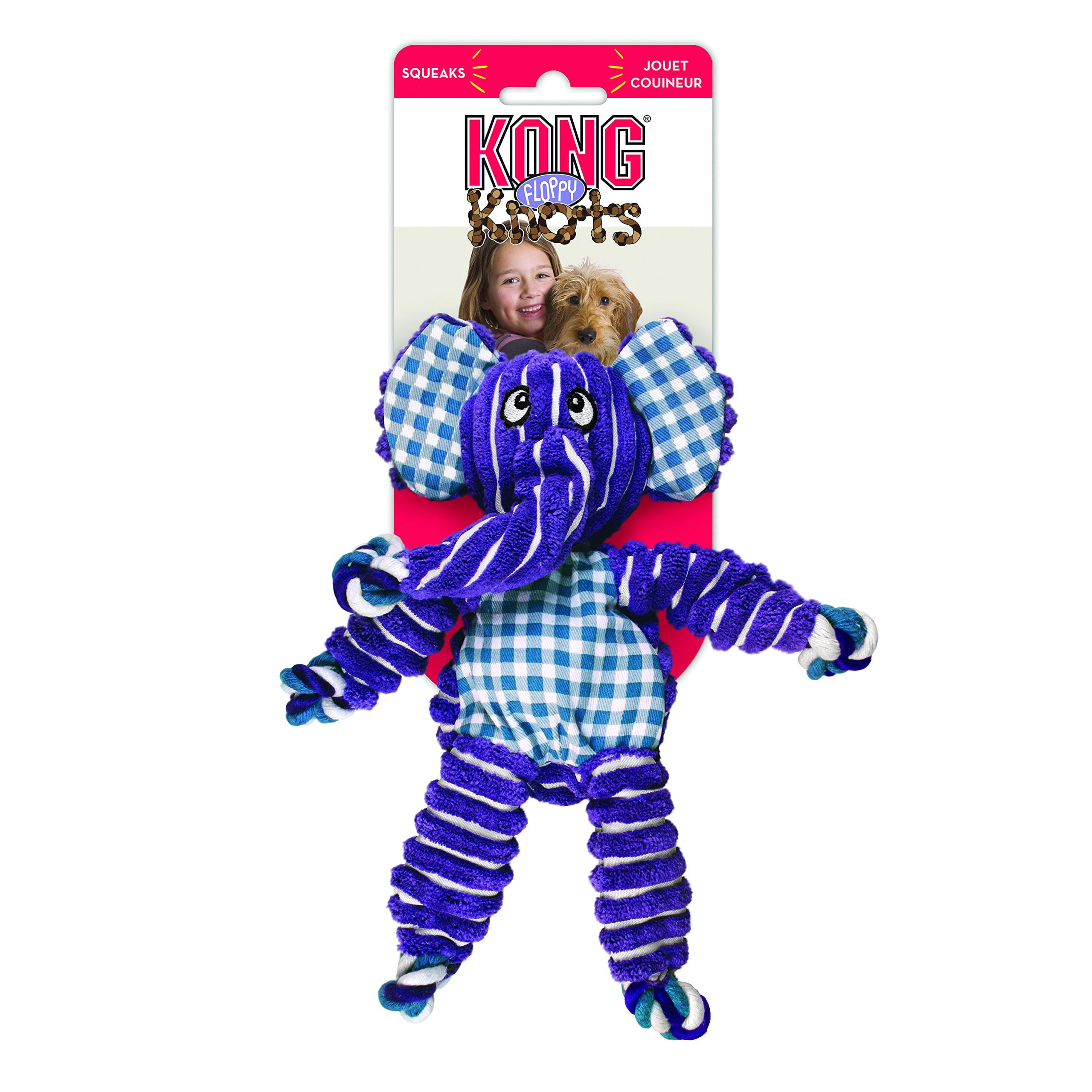 KONG Large Floppy Knots Elephant Chew Rope Squeaky Dog Toy Purple Walmart