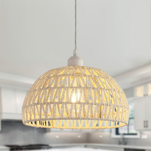 Q&S Including 1 LED Bulb!Hand-Woven Rattan Wicker Boho Pendant Light ...