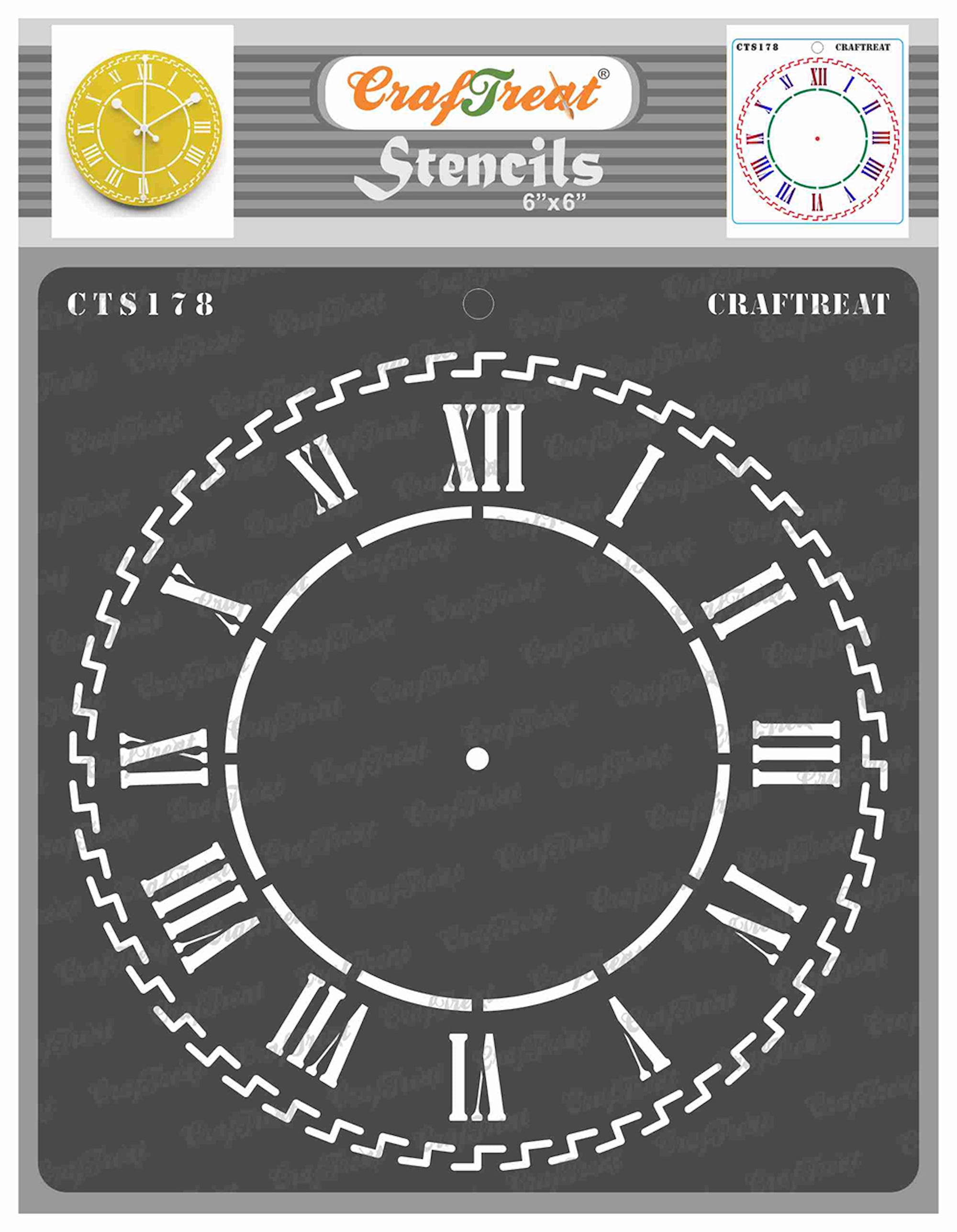 CrafTreat Roman Numeral Clock Stencil for Painting and Crafting - 6"x6 ...