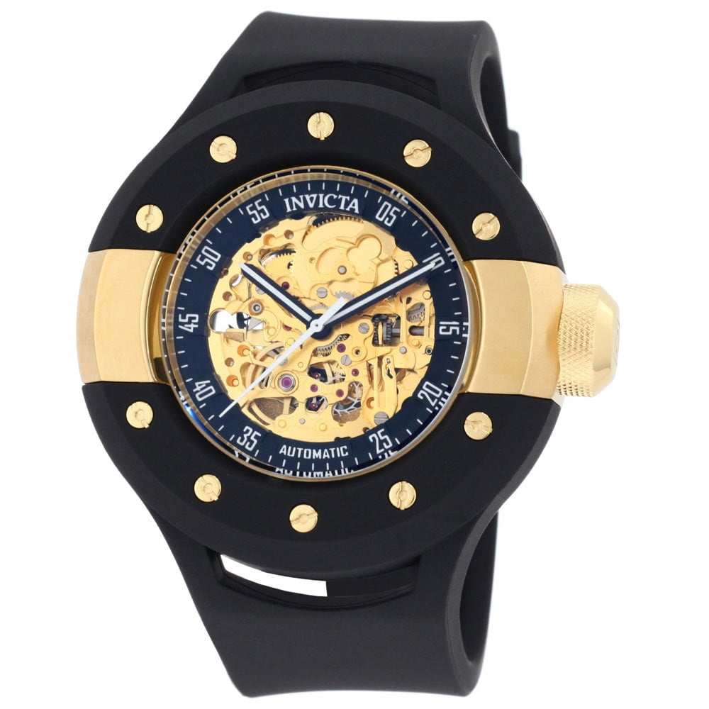 Invicta Men's 0868 S1 Rally Gold Tone Skeleton Dial Black Rubber Strap ...