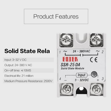 Solid State Relay DC-AC 10A 25A 40A 60A 80A 100A 12V 3-32V DC TO 220V 24-380V AC Load Single ...