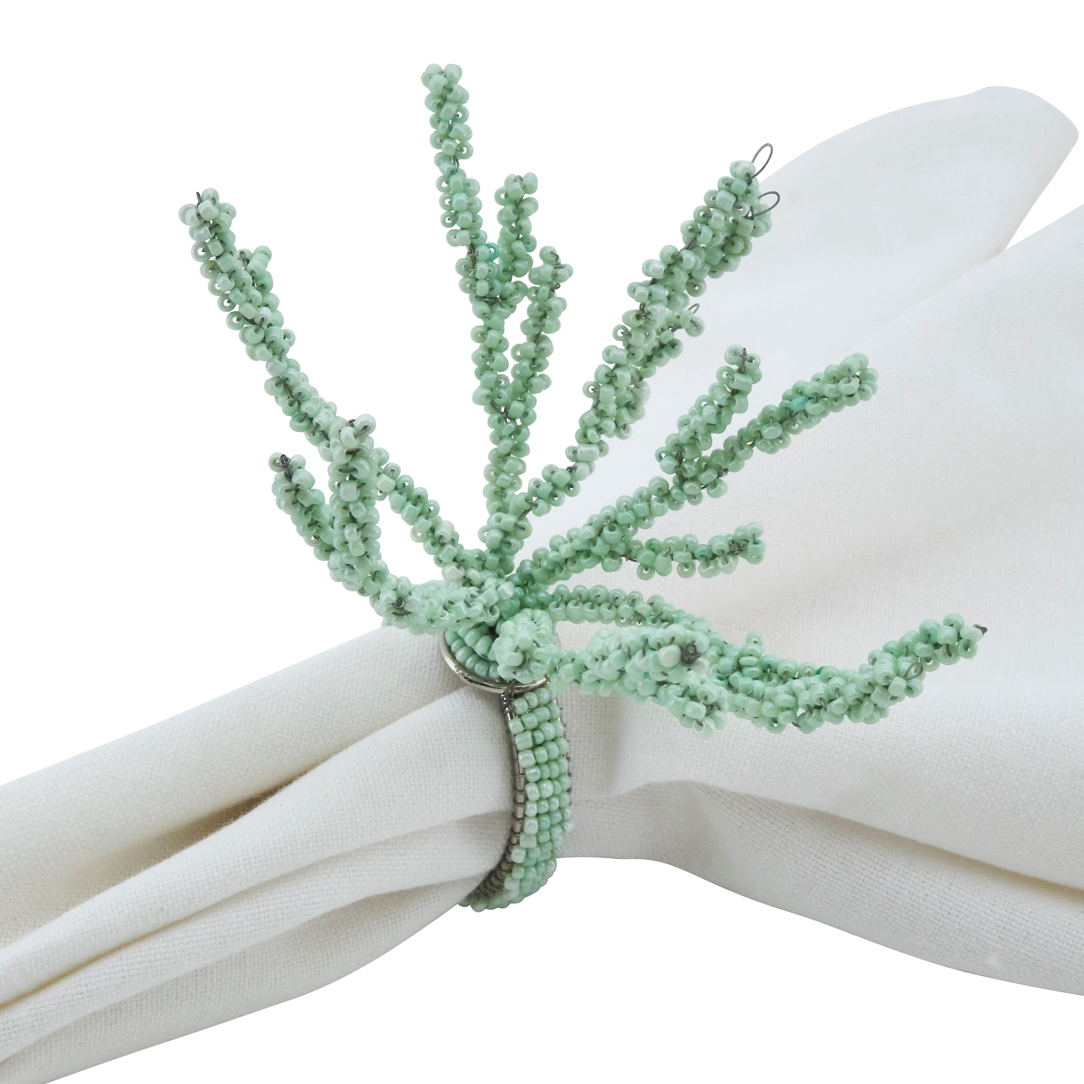 Fennco Styles Beaded Coral Dinner Napkin Rings - Set of 4 (Mint ...