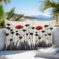 Waterproof Throw Pillow Covers 16x16 Set of 2, Poppy Flower Black Shade ...