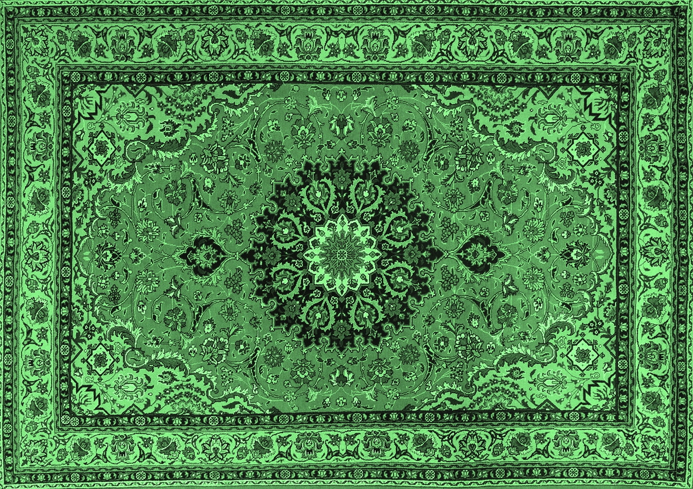 Ahgly Company Indoor Rectangle Medallion Emerald Green Traditional Area ...