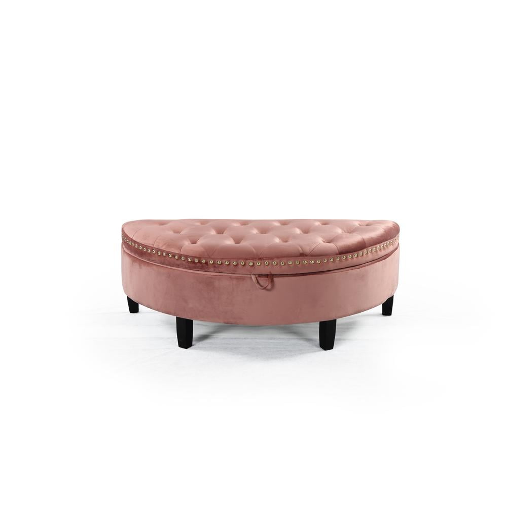 Jacqueline Half Moon Storage Ottoman Button Tufted Velvet Upholstered