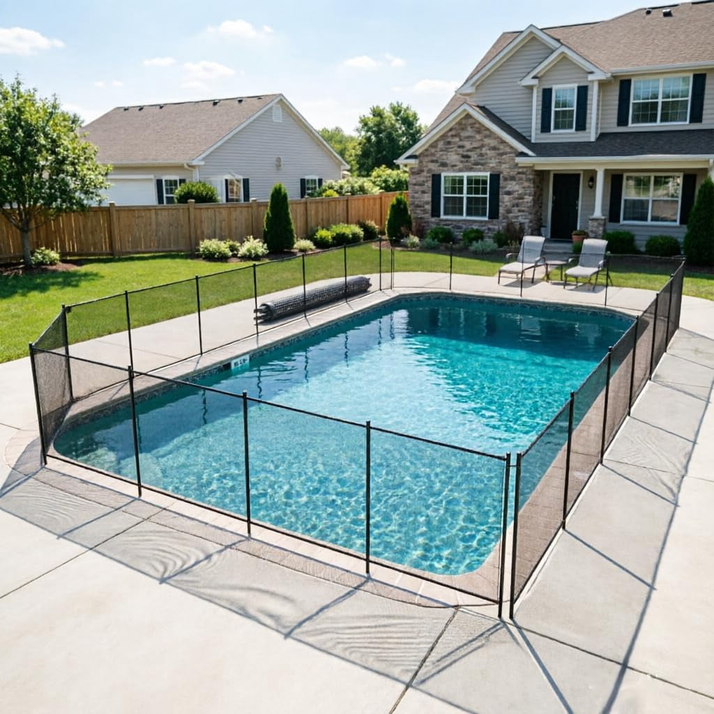 IdealHouse 4x72FT Removable Pool Safety Fence, 4FT Tall Heavy-Duty Mesh ...