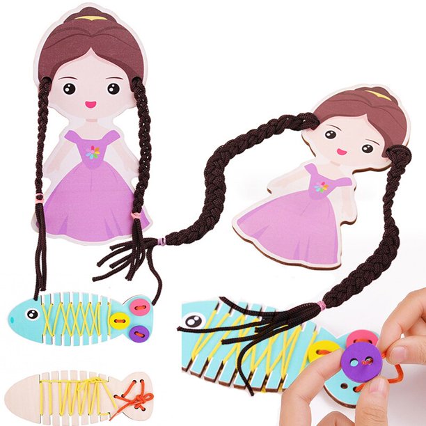 Cartoon Fish Button Thread Doll Girl Faux Hair Braid Practicing Board ...
