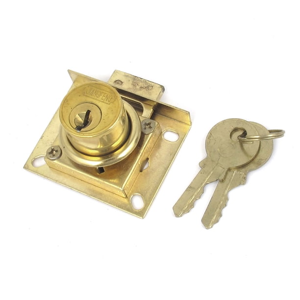 Cylinder Head Metal Cabinet Lock and Key Security Drawer Gold Tone 22mm ...