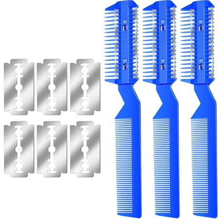 3 Pieces Razor Comb with 10 Pieces Razors, Hair Thinner Comb, DIY Hair ...