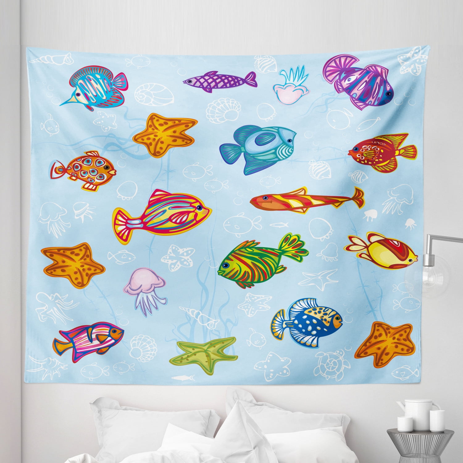 Ocean Tapestry, Types of Fish in Deep Sea Navy Nautical Life Seahorse ...