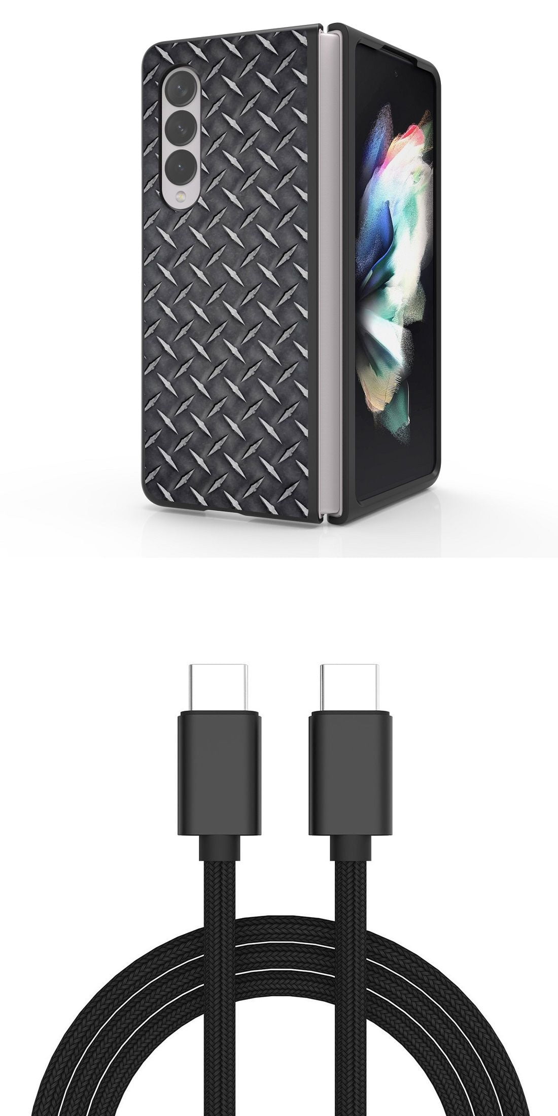 Accessory Bundle for Galaxy Z Fold 4: Slim Snap-On Case (Diamond Plate ...