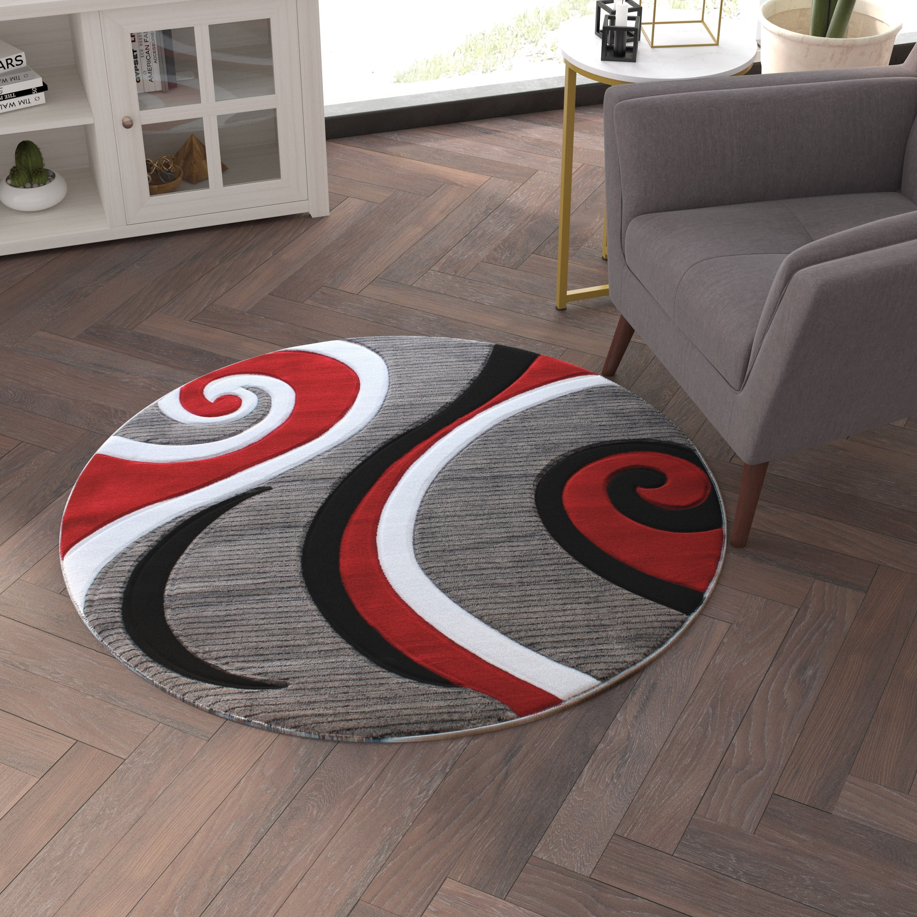 Emma + Oliver 4x4 Accent Rug with Modern 3D Sculpted Swirl Pattern and ...
