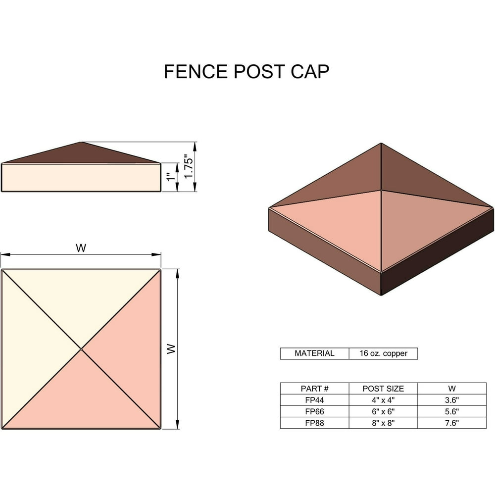Hammered Copper Fence Post Cap Post Size: 6"x6" - Walmart.com - Walmart.com