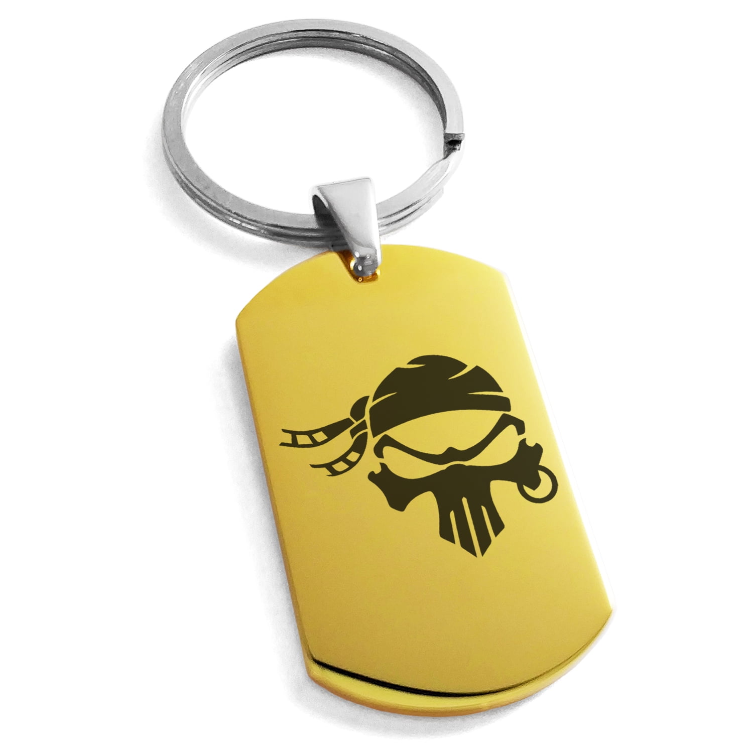 Stainless Steel Pirate Bandit Skull Engraved Dog Tag Keychain Keyring ...