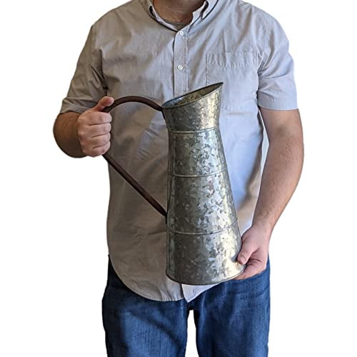 Large Galvanized Metal Pitcher Vase, 15.6′ Tall, Rustic Look for ...