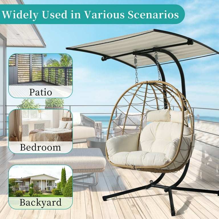 FKSLIFE Double Wicker Egg Chair Swing for Indoor/Outdoor FKSLIFE Double Wicker Egg Chair Swing for Indoor/Outdoor