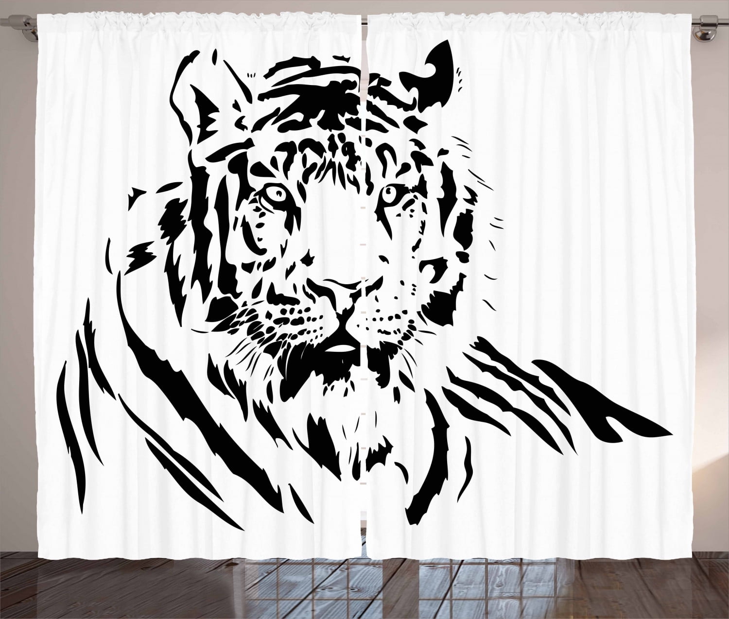Tiger Curtains 2 Panels Set, Black Stripes of a Large Hunter Cat Nature ...