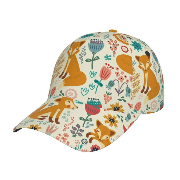 Fotbe Whimsical Fox Floral Garden Gorro Clásico de Béisbol, Gorra Ajustable con Broche Snapback ...