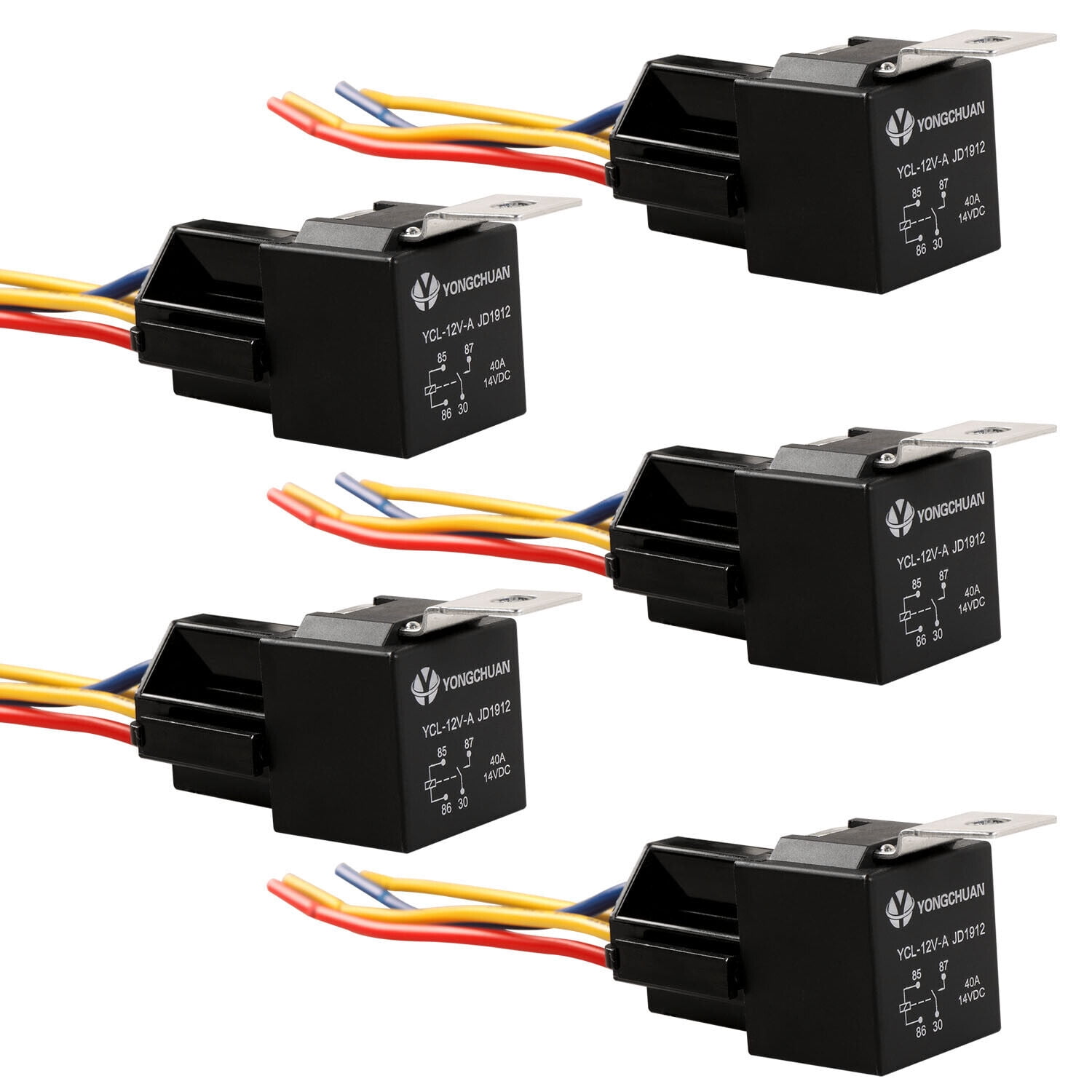 Kebiory 5 Pack 12V 30/40 Amp 4-Pin SPDT Automotive Relay with Wires ...