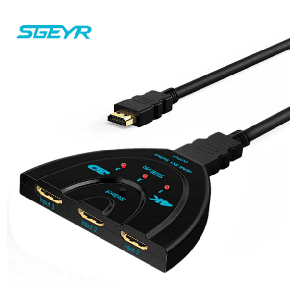SGEYR HDMI Switch 3x1 Pigtail Support 4Kx2K HDMI Switcher Selector HD ...