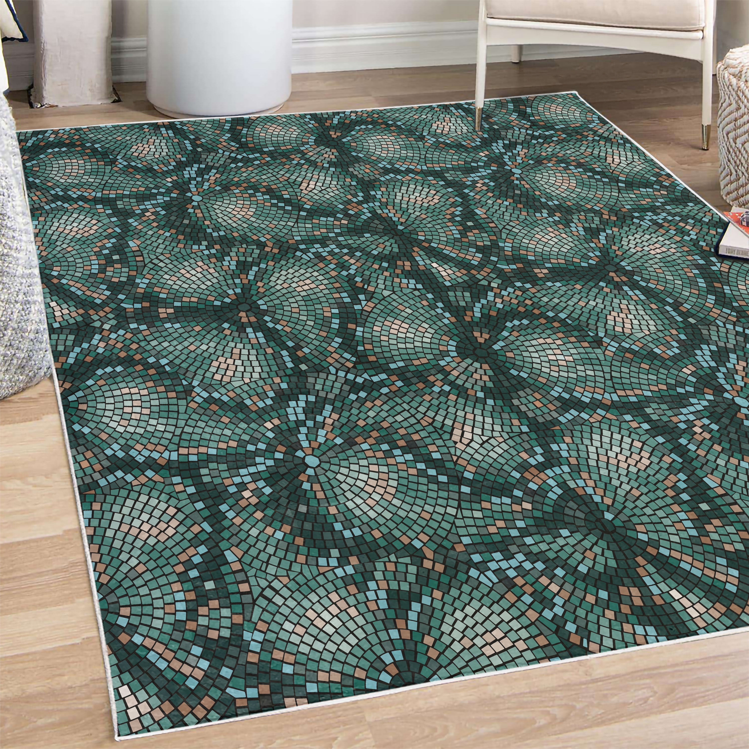 Paisley Decorative Rug, Modern Mosaic Like Circled Design with Teardrop ...