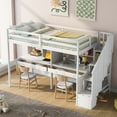 Euroco Twin Size Loft Bed with 2 Desks and Shelves, Storage Staircase ...