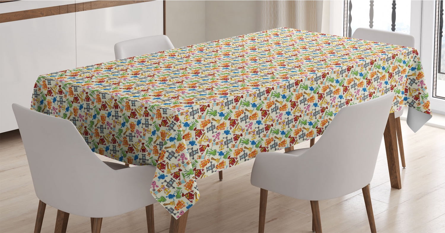 Robot Tablecloth, Colorful Cartoon Robots Style Theme Futuristic ...