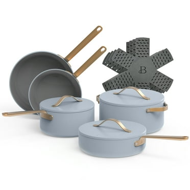 Beautiful 12pc Ceramic Non-Stick Cookware Set, Cornflower Blue by Drew Barrymore - Walmart.com