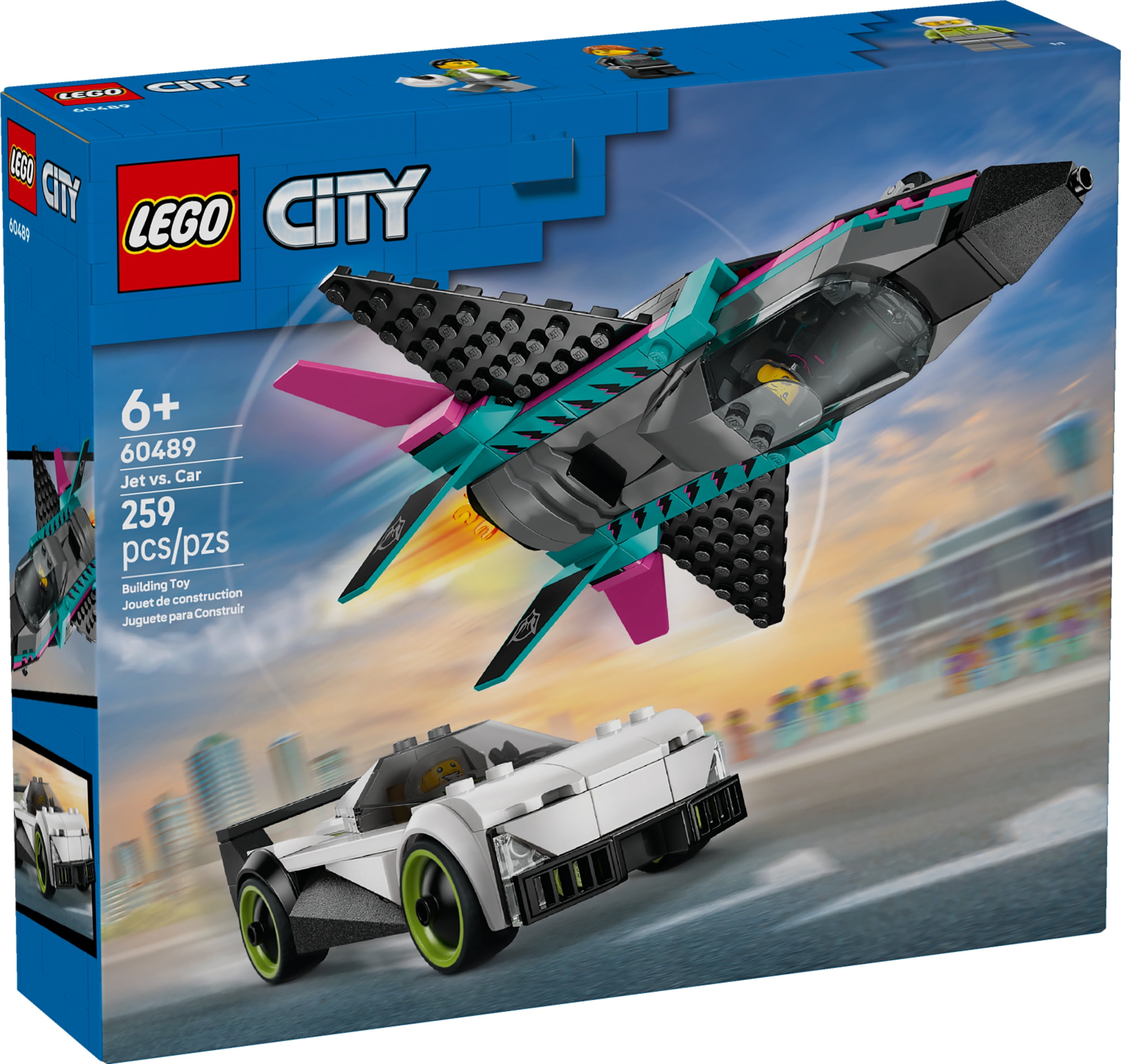 LEGO City Jet vs. Car Building Toys for Kids - Pretend Play Vehicles ...