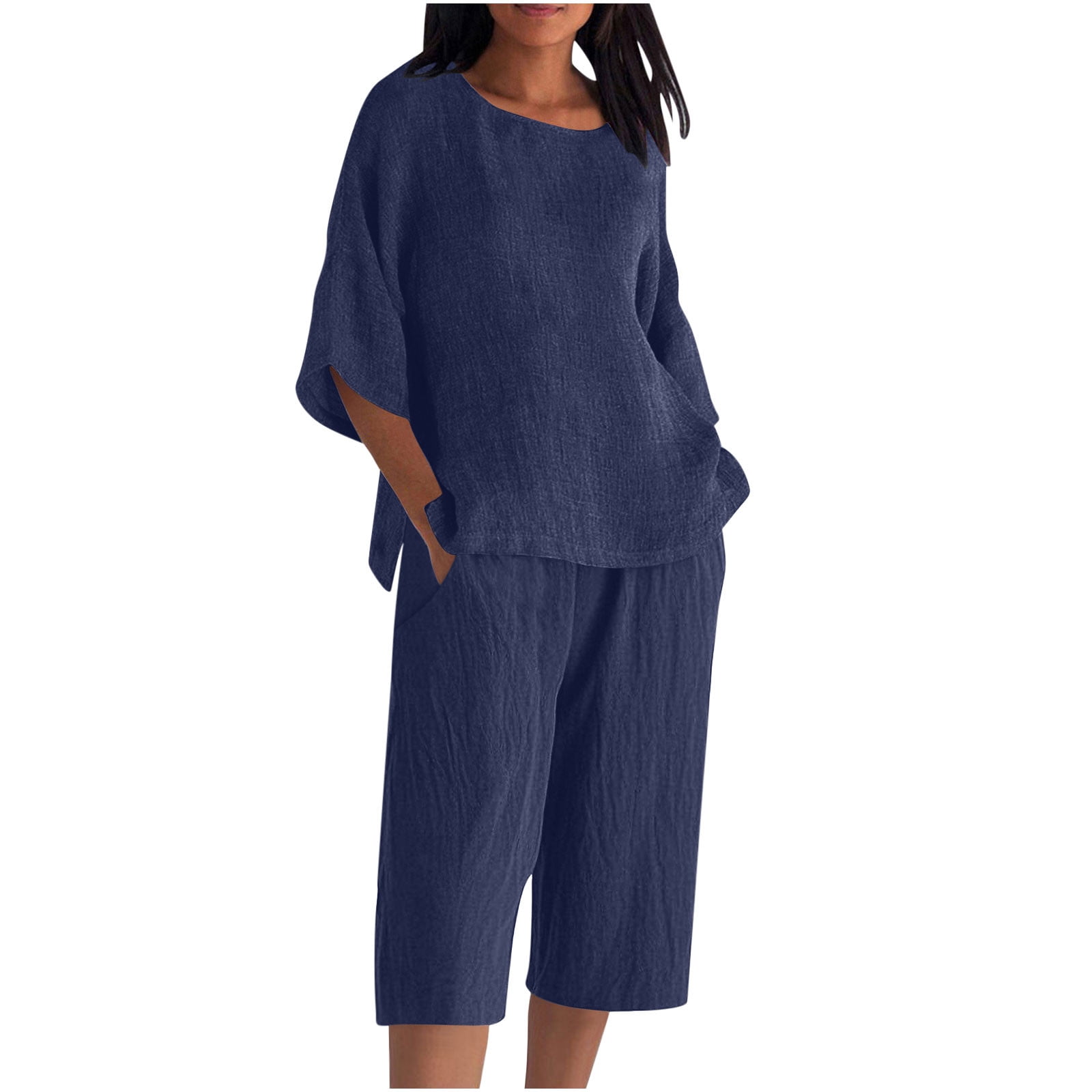 Click here for Unbranded Sets For Women Linen Three-Quarter Trous... prices