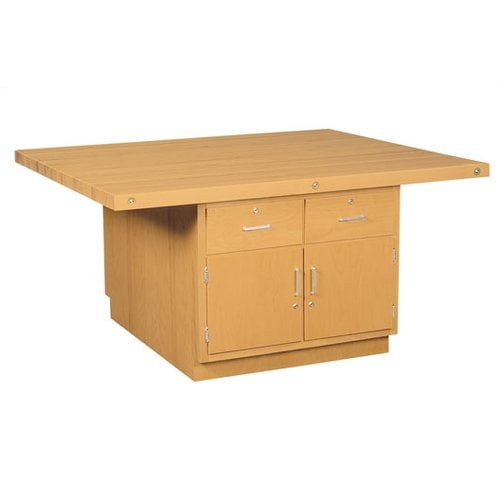 Shain Four Station Wooden Workbench with Two Door Cabinet - Walmart.com