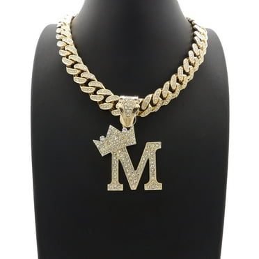 Men’s Iced Out Hip-Hop Gold Tone Bling Bling Rappers Cuban Link Chain ...