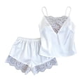 Breezora Women's Soft Satin Pajama Set Lace Trim 2 Piece Shorts Spandex ...