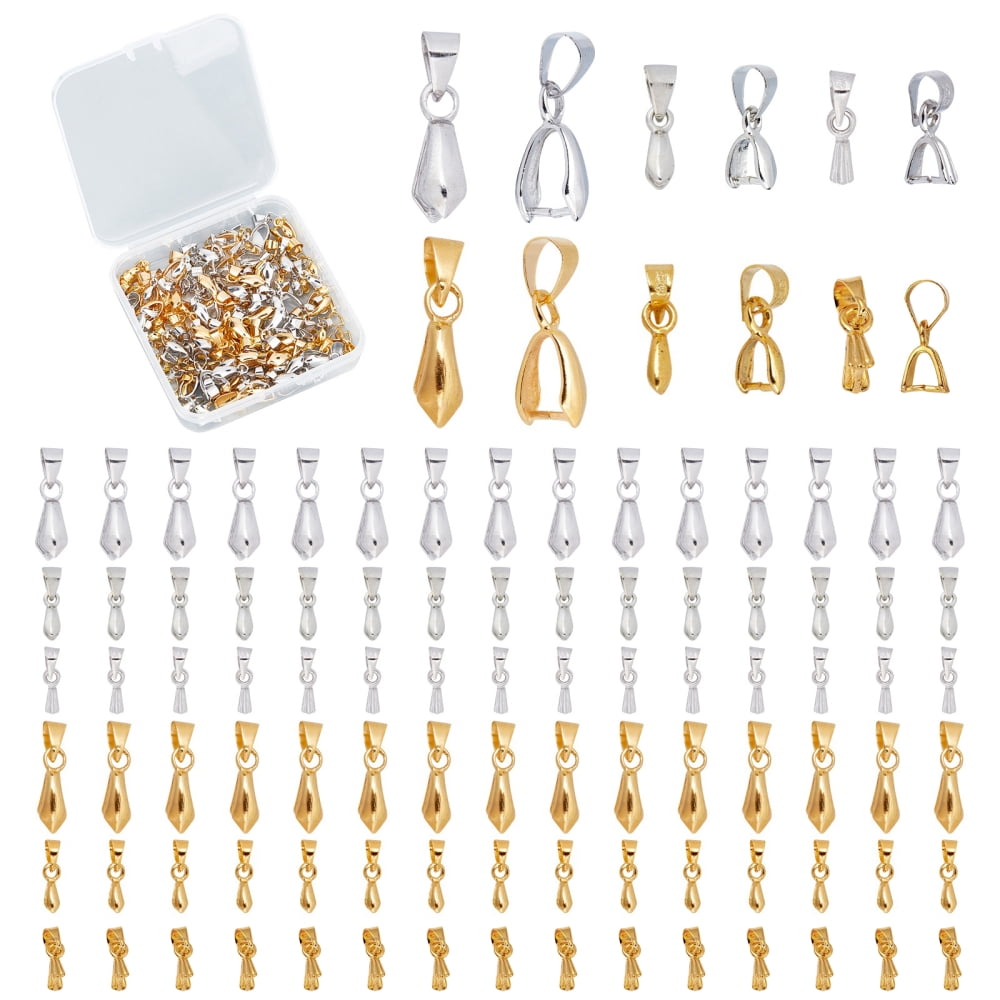 1 Box 120Pcs 5 Size Brass Pinch Bails Pendants Pinch Clip Bail Clasp ...