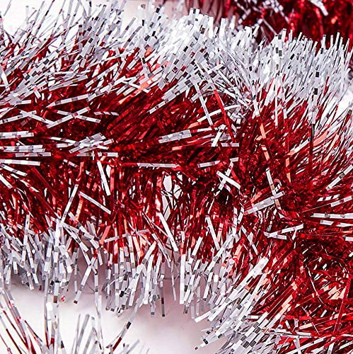 SANNO 19.7ft Christmas Tinsel Garland, Red Holiday Tinsel Sparkly ...