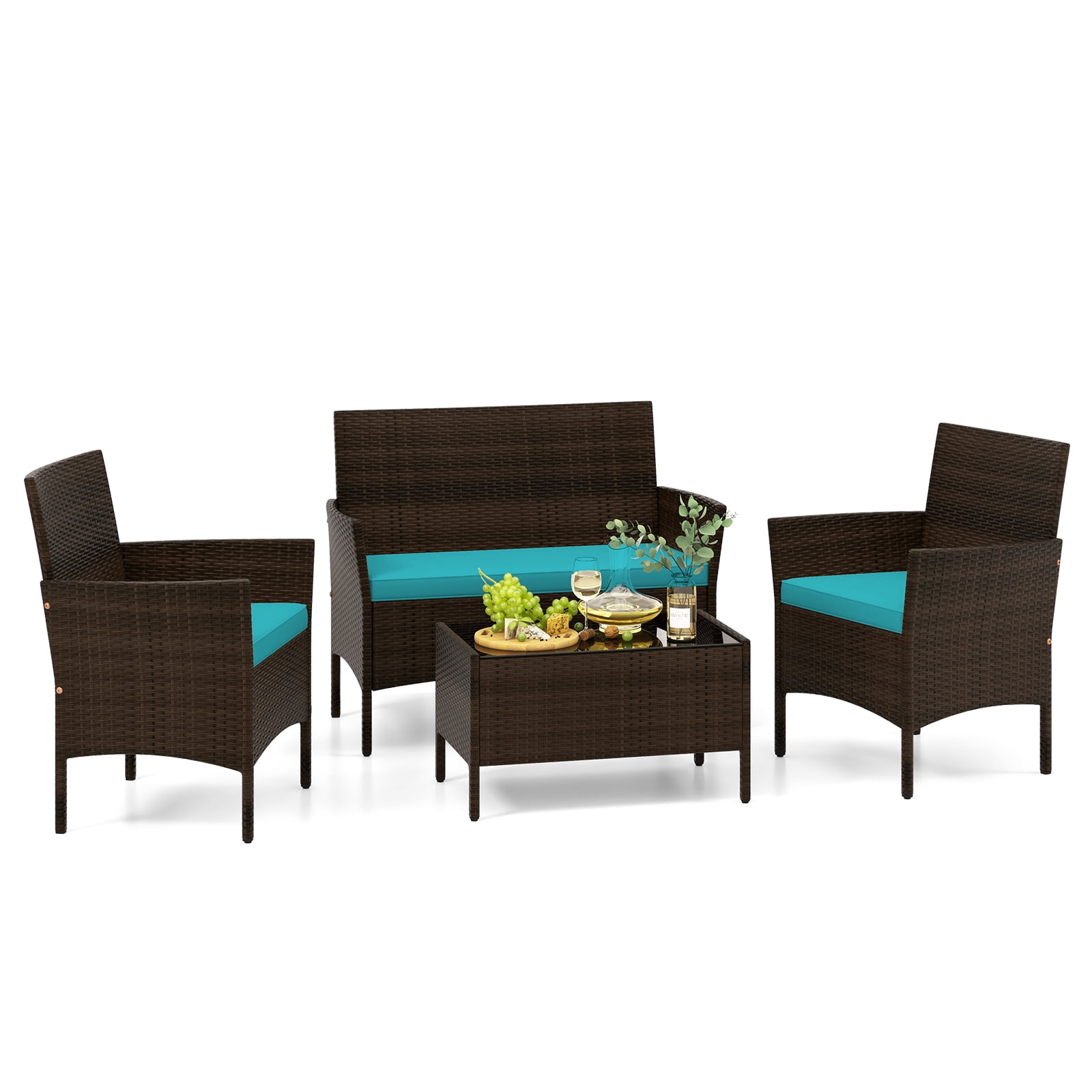 Click here for Patiojoy 4 Piece Patio Rattan Conversation Set Out... prices