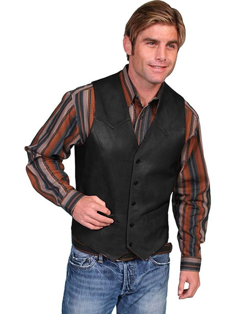 Scully Western Vest Mens Lambskin Leather Button Black 503-198 ...