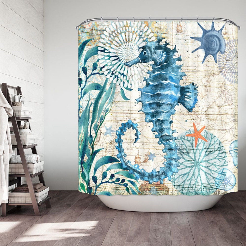 Betterlife Sea Turtle Ocean Scenery Shower Curtain Bathroom Fabric Bath