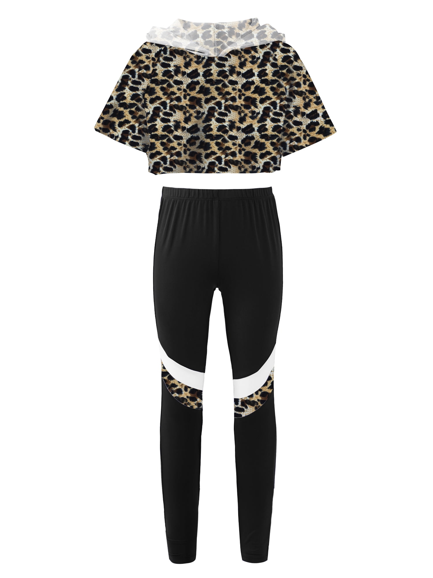 YiZYiF Kids Girls Hooded Crop Top with Leggings 2 Piece Dance Outfit ...