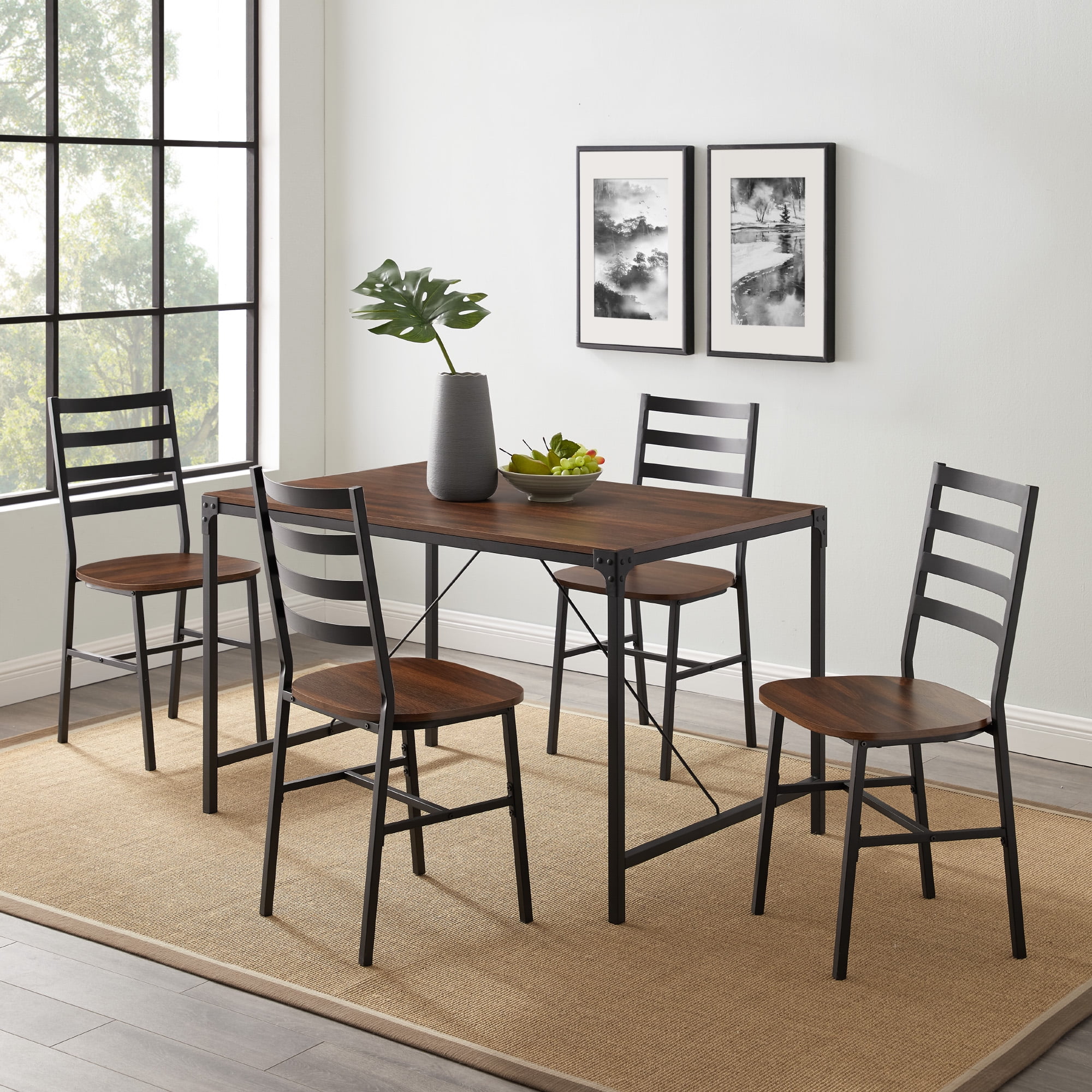 Manor Park Rustic Metal and Wood 5-Piece Dining Set - Dark Walnut ...