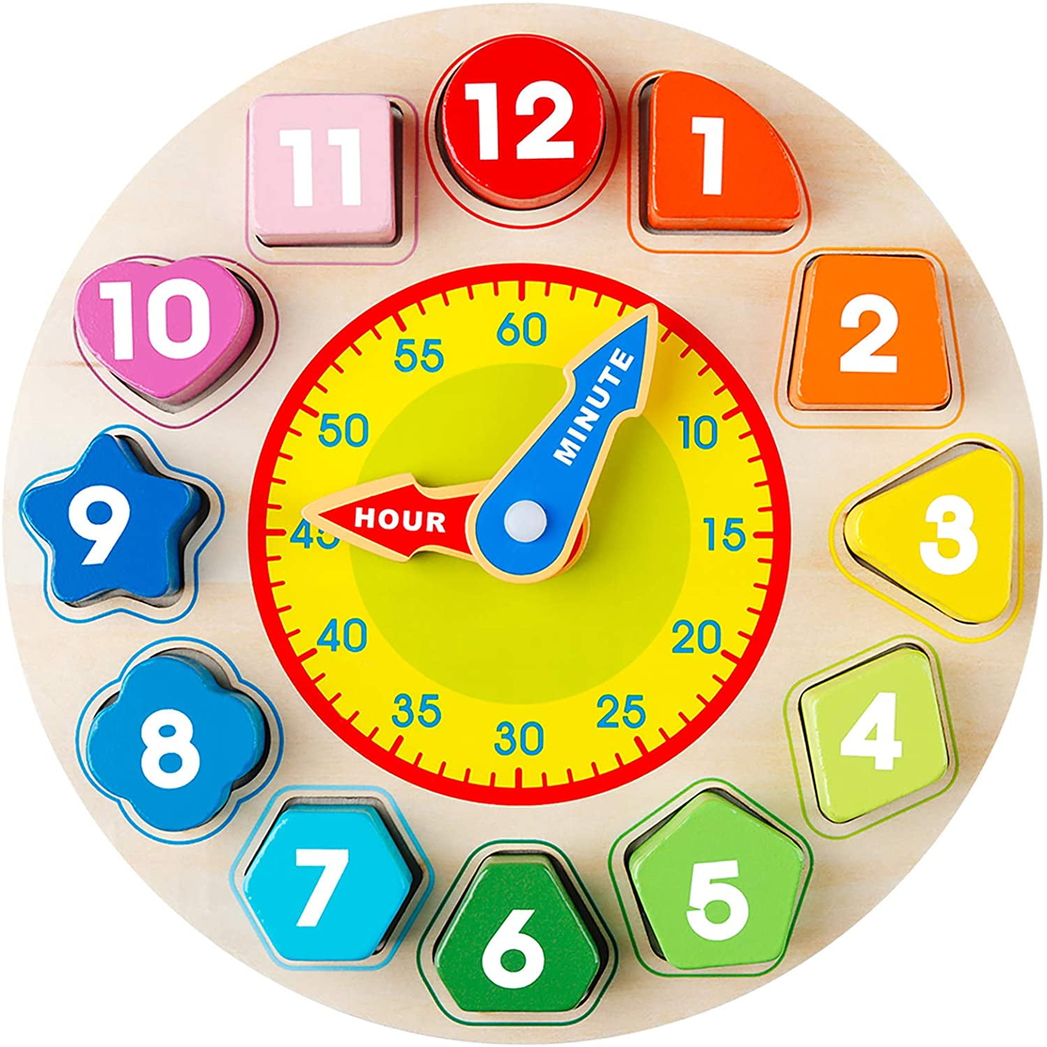 GOGEU Wooden Shape Color Sorting Clock Teaching Time Number Blocks gogeu-wooden-shape-color-sorting-clock-teaching-time-number-blocks