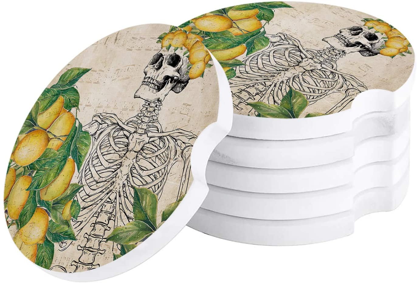ZHANZZK Summer Skull and Fruits Lemon Retro Set of 4 Car Coaster for ...