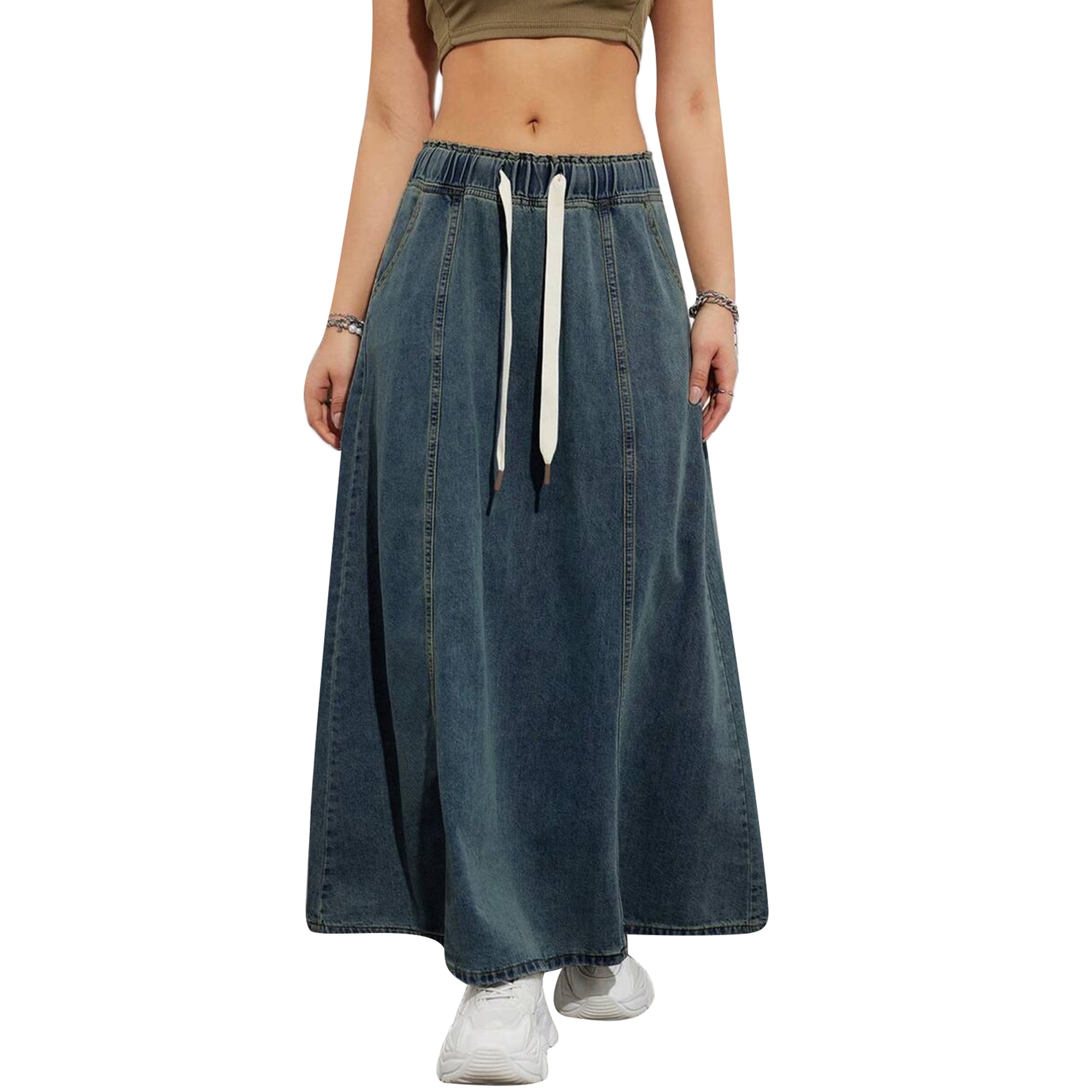 Click here for Gupgi Women Denim Long Skirt Elastic High Waist Lo... prices